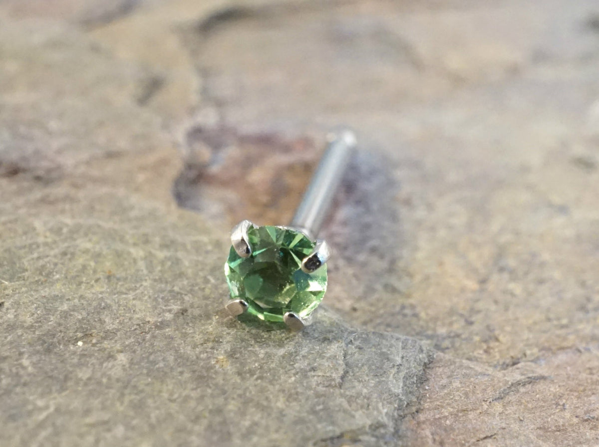 18 Gauge or 20 Gauge Light Peridot Green Crystal Nose Stud Nose Bone ...