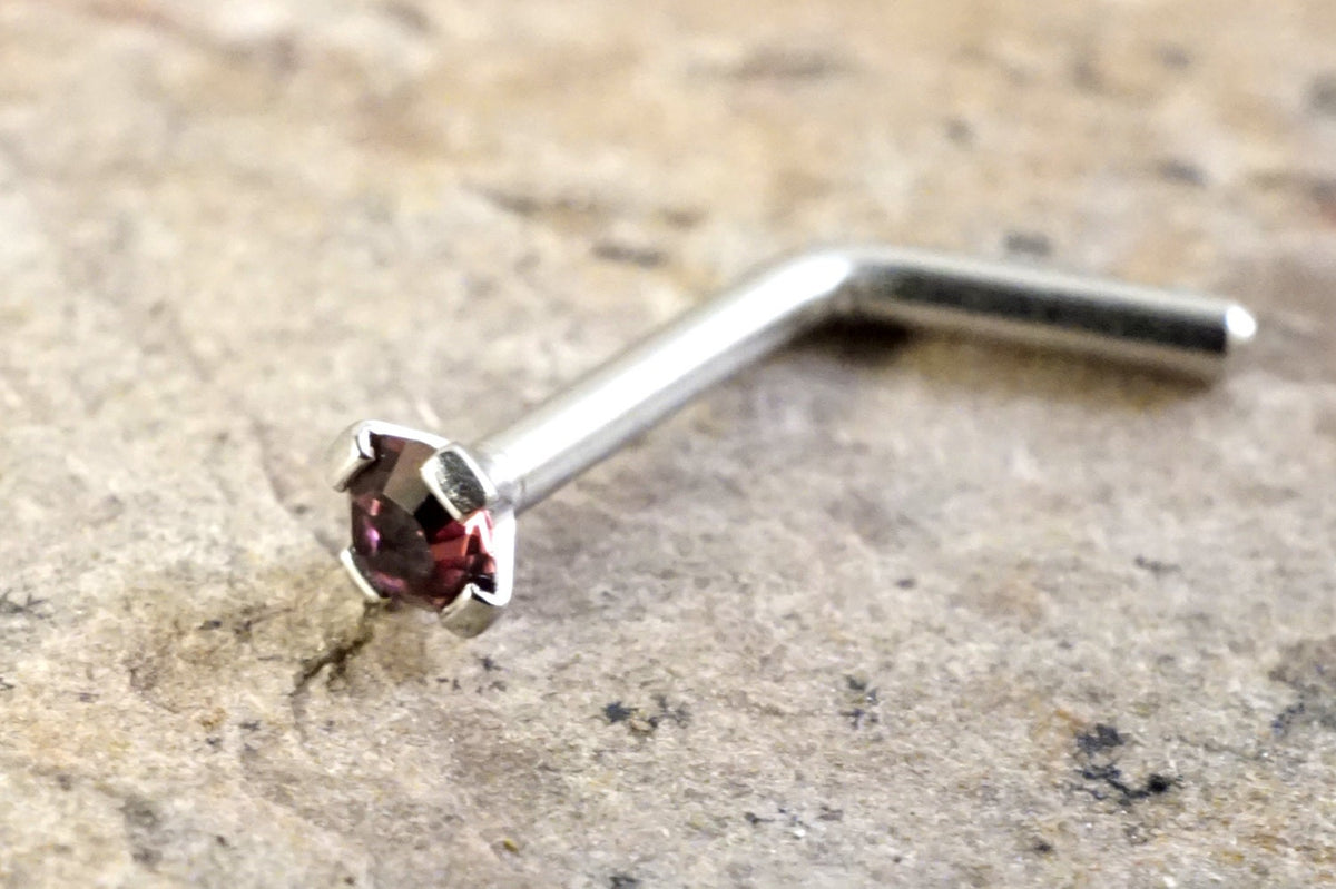 18g or 20g Tiny Tanzanite Purple Crystal L Bend Nose Bone Stud ...
